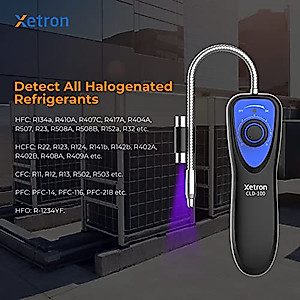 Xetron HVAC Refrigerant Leak Detector with UV LED,Automotive AC [R134A R410A R22 R1234YF] Freon Sniff Halogen Gas Leak Detector, 6 Adjustable Sensitivity, CFCs HCFCs HFCs HFOs CLD-100UV