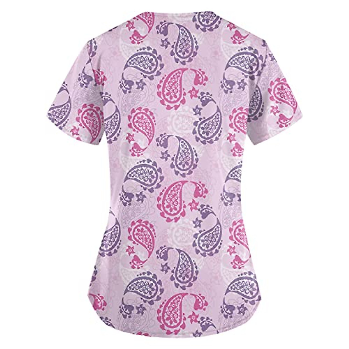 Women's Plus Size Scrub Tops Floral Printed Mock Neck Short Sleeve Undershirt Lightweight Fleece Pullover Women Purple