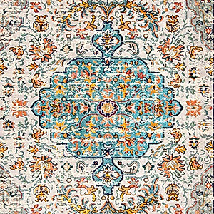 SAFAVIEH Madison Collection 5'3" x 7'6" Grey/Light Blue MAD447F Boho Chic Medallion Distressed Non-Shedding Living Room Bedroom Dining Home Office Area Rug