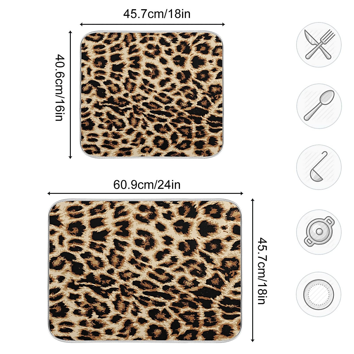 Aflyko Dish Drying Mat Leopard Print Animal Microfiber Absorbent Drying Pad Heat Resistant Kitchen Island Protector Seasonal Gift 16" × 18"