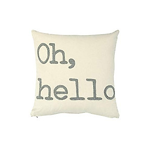 Creative Co-Op Oh, Hello Embroidered Square Cotton Pillow, Grey