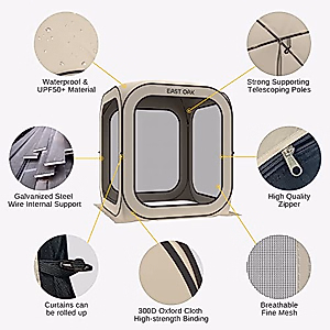 EAST OAK Screen House Tent Pop-Up, Portable Screen Room Canopy Instant Screen Tent 6 x 6 FT with Carry Bag for Patio, Backyard, Deck & Outdoor Activities, Beige