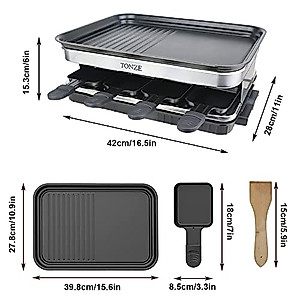 Indoor Grill Smokeless Korean BBQ Grill 2 IN 1 Griddle Electric Grill Raclette Table Grill Kitchen Appliances with 8 Mini Grill Cheese Pans Christmas Gift Removable Non-Stick Temperature Control,1500W