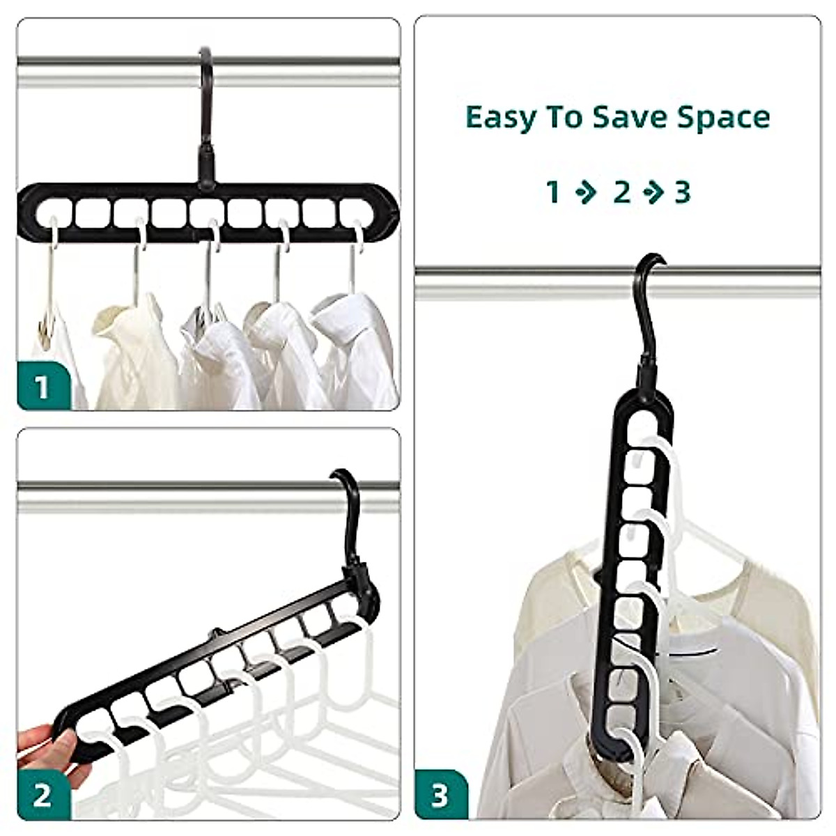 ZEDODIER Magic Hangers, Space Saving Hangers 10 Pack Sturdy Plastic 9-in-1 Hanger Closet Organizer(Black)