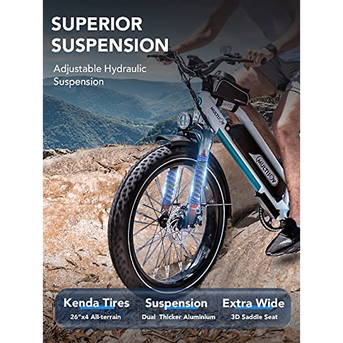 MULTIJOY Electric Bike for Adults,Upgraded 48V 20Ah Removable Battery,750W Powerful Motor & 26'' Kenda Fat Tire Electric Bicycle with Aluminum Rack Snow Beach Mountain Ebike Shimano 7-Speed(White)