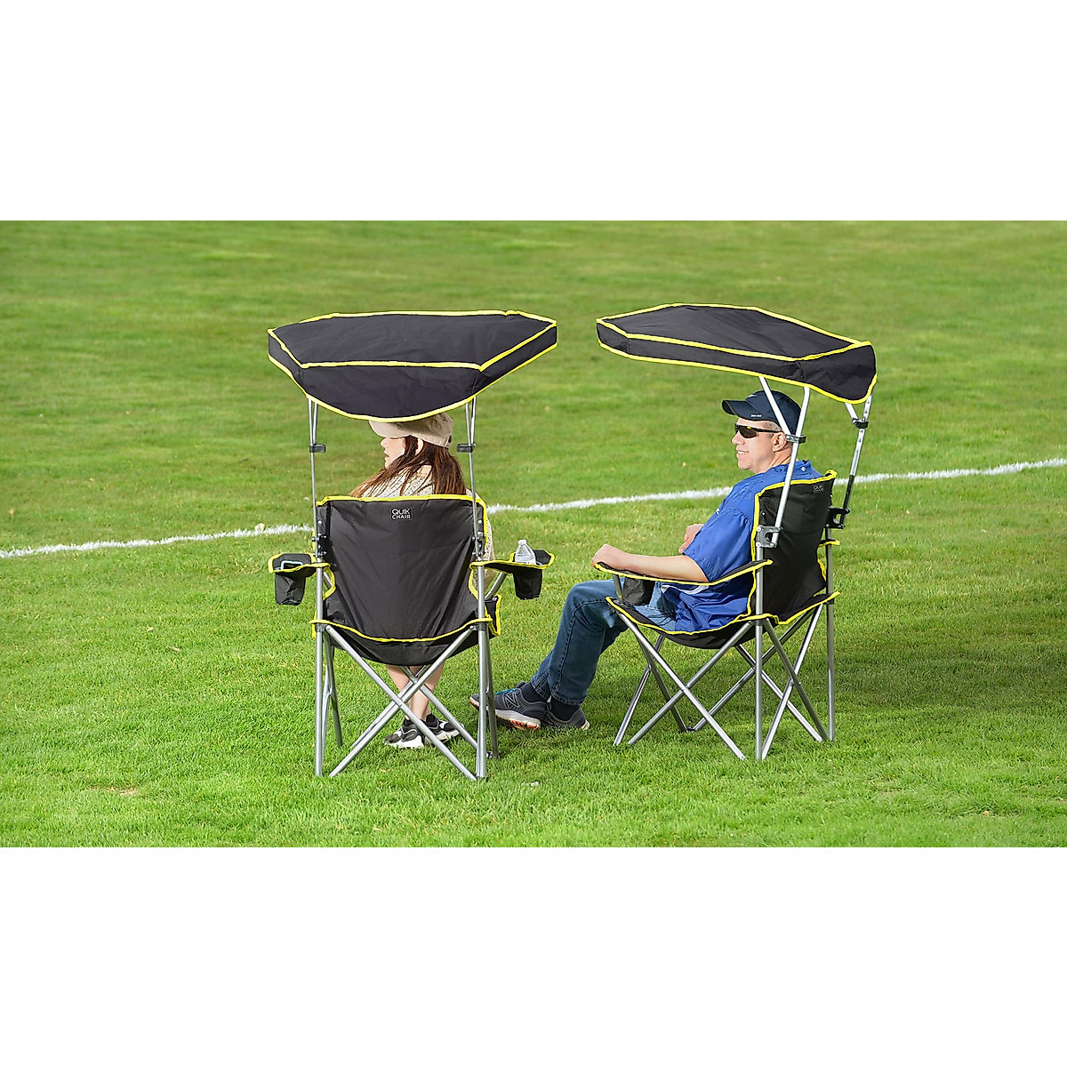 Quik Shade Extra Wide Folding Camp Chair with Tilt UV Sun Protection Canopy, Black