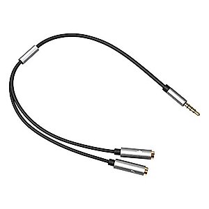 Fullbond Headphone Splitter 3.5mm Splitter Male to Female Mic Headphone Phone Audio Jack Adapter Charger Cable Compatible for Laptop Phone Gaming Headset Grey
