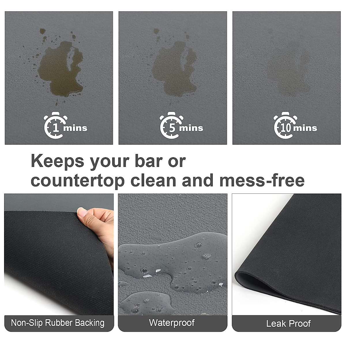 ZLR Coffee Mat - 12" x 20" Middle Kitchen Absorbent Mat for Countertop - Easy to Clean Coffee Bar Mat for Coffee Machine, Coffee Maker, Espresso Machine - Gray