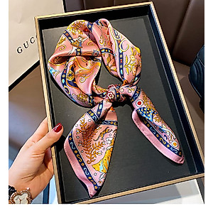 FEIBOON 100% Pure Mulberry Silk Scarfs 27"x27" Square Scarf Women Neckerchief Headscarf hair scarf bandana Gift Packed (Pink Classic)