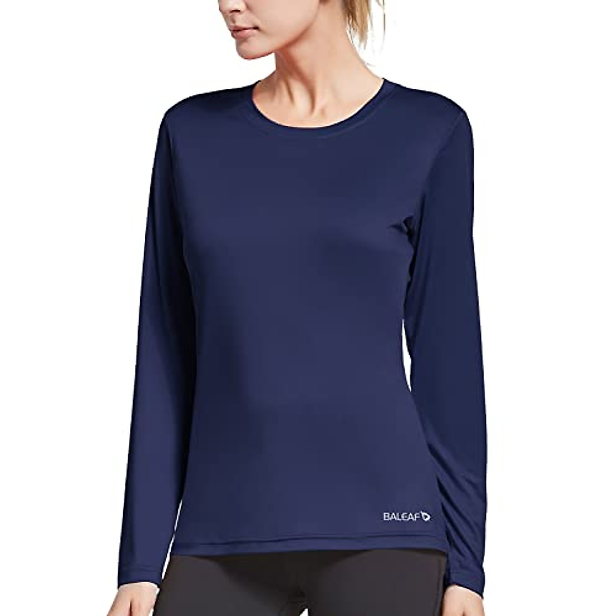 BALEAF Women's Long Sleeve Running Shirts Quick Dry Workout Shirts Navy Size L