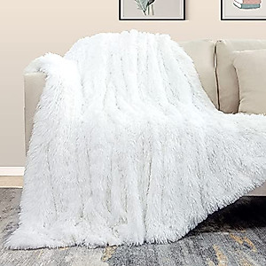 Extra Soft Faux Fur Throw Blanket,Lightweight Plush Fluffy Fuzzy Blanket for Couch,Sofa,Chair,Pure White