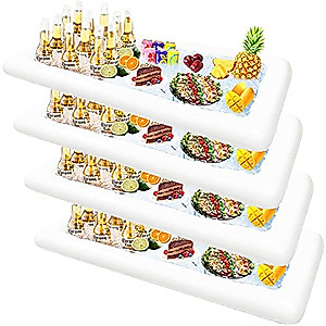ALLADINBOX 4 Pack Inflatable Serving Bar, Ice Serving Buffet Salad Cooler Food Fruit Drink Containers with Drain Plug, Floating Tray Beverage BBQ Picnic Pool Party Supplies Inflatable Cooler, White