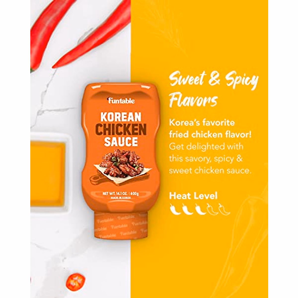 FUNTABLE KOREAN CHICKEN SAUCE - Sticky and Tangy Dipping Sauce for Authentic Korean Style Fried Chicken (14.1 OZ, Pack of 1)