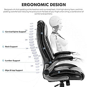 COLAMY High Back Office Chair-Executive Computer Office Chair with Flip-up Arms Adjustable Height Swivel Chair, Thick Padded Leather for Comfort and Ergonomic Design for Lumbar Support (300lbs, Black)