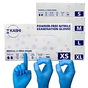 Kashi Scientific Medical Examination Nitrile Gloves - Small - Powder-Free, Latex-Free, Finger Tip Textured Gloves, 4 mil Thick Blue Glove, Patient Safe, Food Safe - Box of 100 Nitrile Exam Gloves