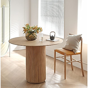 LAKIQ Modern Round Dining Table 35.5’’ Wide Pedestal Dining Room Table Contemporary Wooden Kitchen Dining Table for Small Space Small Apartment(Brown)