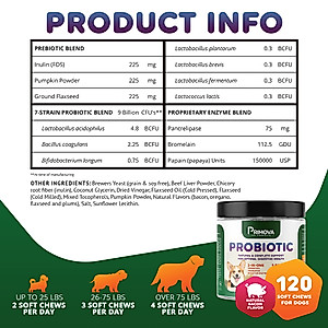 Primova Pet Products - Probiotic Dog Chews for Dog Digestive Enzymes - Dog Diarrhea & Natural Allergy Relief - Puppy Probiotic Chews - Dog Allergy Chews - Pack of 120 Chews