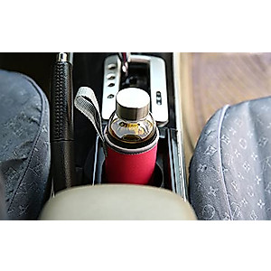 NC Glass Water Bottles with Infuser Strainer 18oz Glass Water Bottle with Stainless Steel Filter Leak Proof Tea Tumbler with Nylon Protective Sleeve (Black, 18OZ)