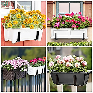 Y&M 4 Pcs Deck Railing Adjustable Planter Box Brackets (6 to 12.5 in), Universal Window Box Brackets, Heavy Duty Iron Flower Box Wall Mounting Hooks for Balcony, Fences, Patio, and Garden - Black