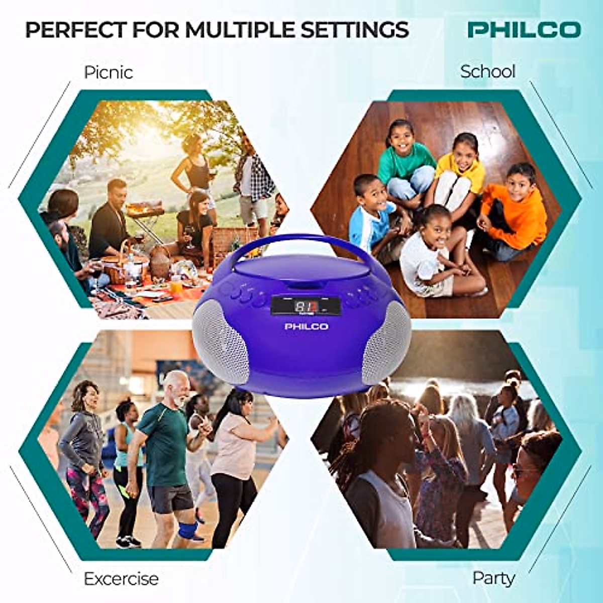 Philco Portable CD Player Boombox with Speakers and AM FM Radio ...