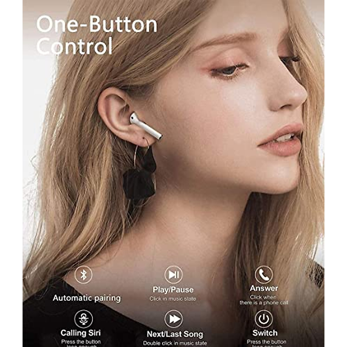 Wireless Earbuds Bluetooth 5.1 Headphones Built in Mic in Ear Bud Noise Canceling 3D Stereo Air Buds Earbuds Fast Charging, IPX5 Waterproof for iPhone and Android (White)