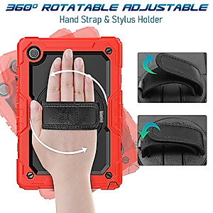 Timecity Case for Samsung Galaxy Tab A8 10.5 inch SM-X200/X205/X207 with 360 Degree Rotatable Kickstand Hand Strap Shoulder Strap for Samsung Galaxy Tab A8 Tablet 2022 Released, Red