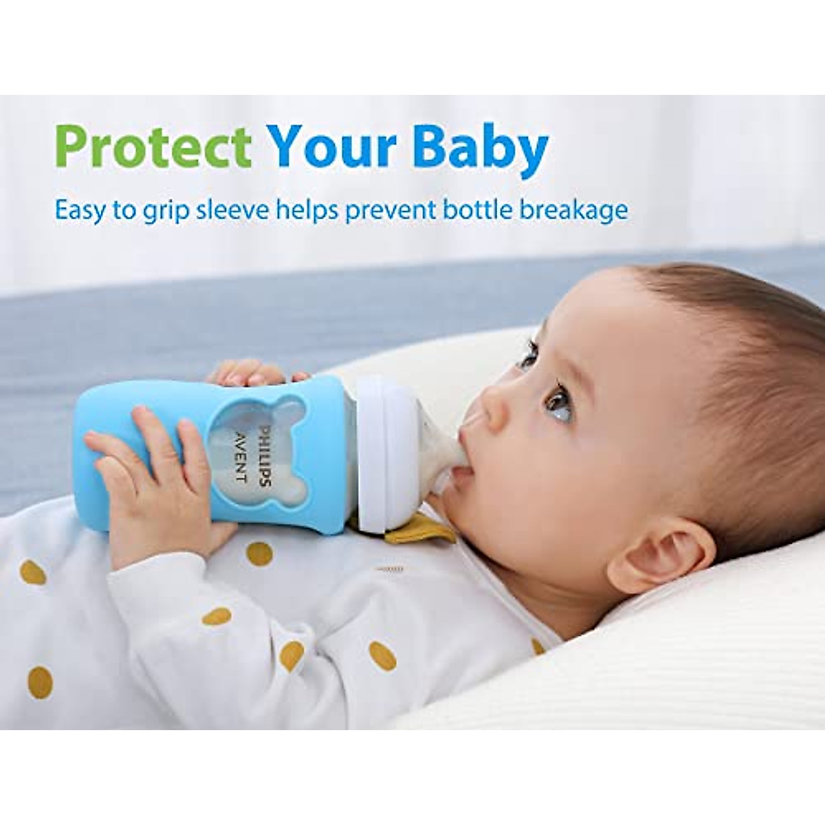 100% Silicone Baby Bottle Sleeves for Philips Avent Natural Glass Baby Bottles, Premium Food Grade Silicone Bottle Cover, Cute Bear Design, 8oz, Pack of 2 (Blue and Turquoise)