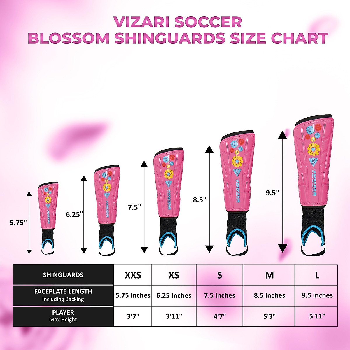 Vizari Blossom Kids Soccer Shin Guards for Girls - Pink/Blue, XS | Dual-Layered Protection & Ventilated Football Shin Pads with Ankle Protection | Stylish Design Ankle Guard with Adjustable Fit