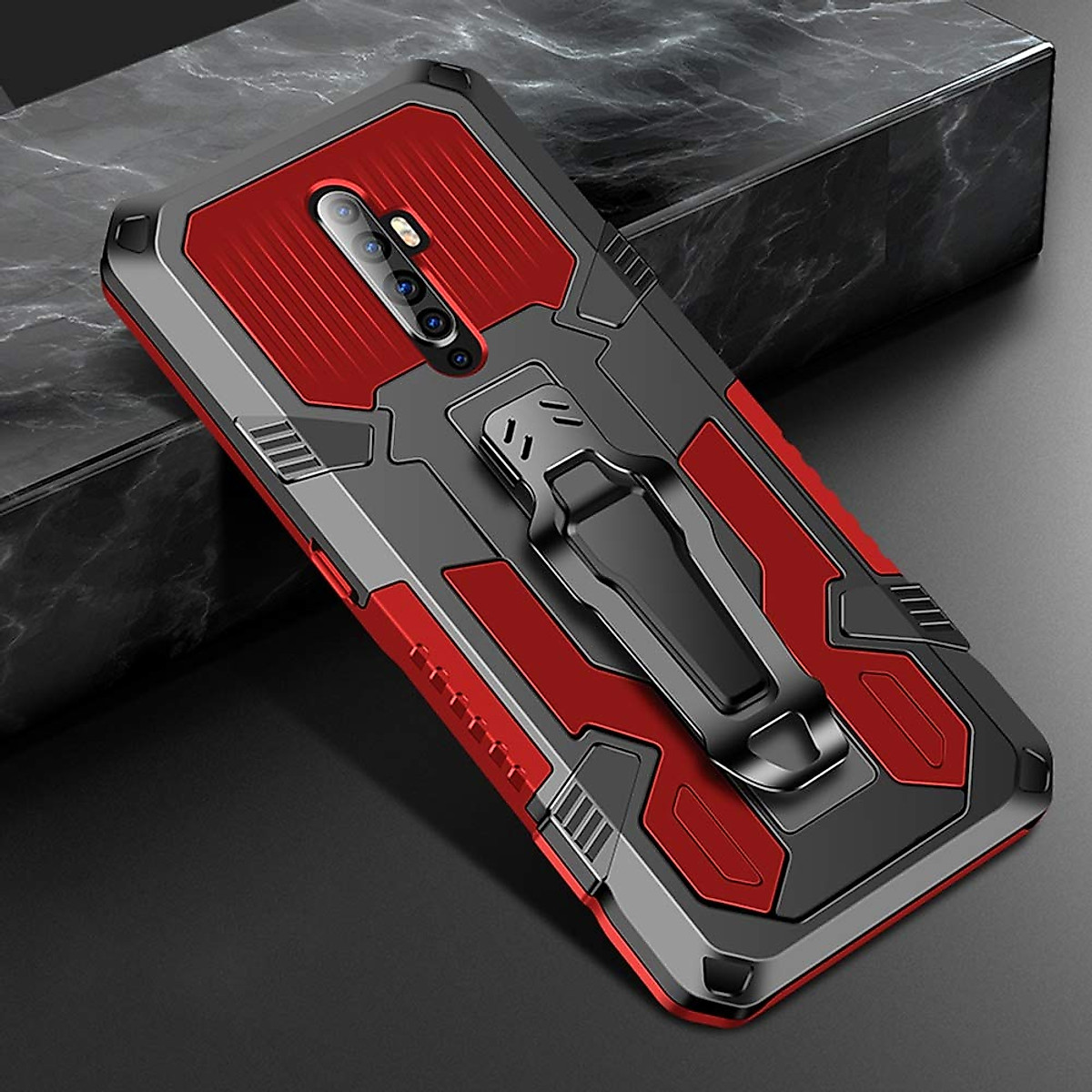 Hicaseer Oppo Reno2 Z Case,Shockproof Military Grade Double Layer TPU Protective Case Integrated Bracket Case for Oppo Reno2 Z 6.53" -Red