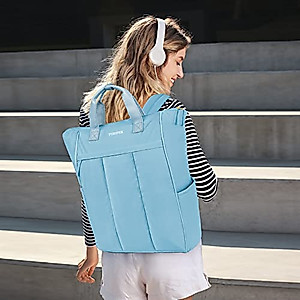 YOREPEK Puffy Tote Bag Backpack for Women, 15.6 Inch Convertible Backpack Tote Waterproof, Lightweight Computer Laptop Backpack Casual Daypack for Ladies Teacher College, Blue