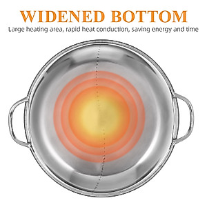 Hemoton Hot Pot with Divider Dual Sided Chinese Shabu Shabu Pot Stainless Steel Two-Flavor Pot Stockpot Pots for Induction Cooktop Gas Stove Silver 32cm