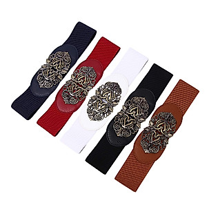 Syuer Women Retro Style Stretchy Waist Belt Vintage Elastic Wide Dress Belts (L-XL (31”-37”), Navy Blue)