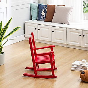 BplusZ KD-21R Rocking Kid's Chair Wooden Child Toddler Patio Small Rocker Red Ages 3-6 Red