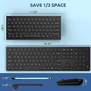 Wireless Keyboard and Mouse Combo, WisFox 2.4G Full-Size Slim Thin Wireless Keyboard Mouse for Windows, Computer, Desktop, PC, Laptop Mac (Deep Black)