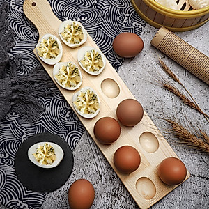 Reversible Wood Deviled Egg Platter 12 Holes Deviled Egg Tray Food Serving Platter Rustic Wooden Egg Holder Kitchen Refrigerator Wood Egg Containers Countertop for Deviled Egg Charcuterie Board
