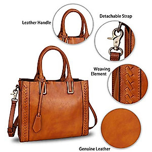 Genuine Leather Satchel Handbag for Women Vintage Handmade Shoulder Bag Cowhide Tote Purse (Brown)