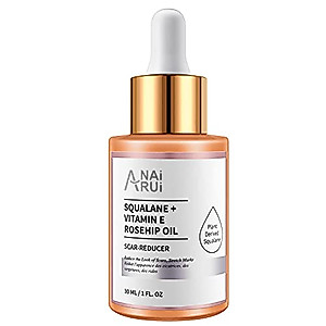 ANAI RUI Squalane + Vitamin E Rosehip Oil Moisturizer for Face Hydrate, Reduce Scars and Stretch Marks, Wrinkles for Smoother, Softer Skin 1 fl. Oz