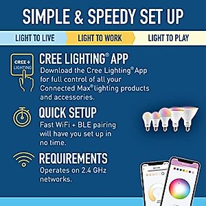 Cree Lighting Connected Max Smart Led Bulb A19 60W Tunable White + Color Changing, 2.4 Ghz, Compatible with Alexa and Google Home, No Hub Required, Bluetooth + WiFi, 3Pk (CMA19-60W-AL-9ACK-B3)