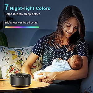 YTE White Noise Machine with Alarm Clock, 20 Hi-Fi Soothing Sounds, 7 Color Baby Night Lights, Full Touch Control, Timer and Memory Function, Plug in, Sleep Sound Machine for Baby, Adults, Office