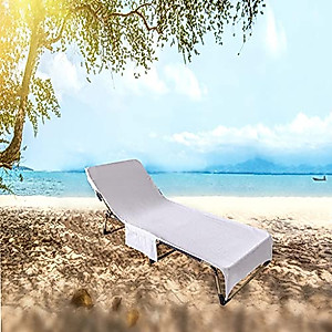 Baoblaze Portable Lounge Towel Cover with Side Storage s No Sliding Beach Cover for Pool and Garden Sunbathing Vacation, White