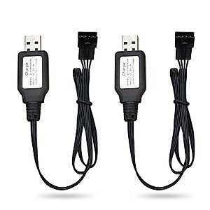 SM-4P Charger for RC Car/Boat/Gel Ball Blaster 7.4V Li-ion Battery, USB Charging Cable 2-Pack