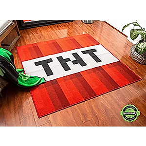 Minecraft Red TNT Block Square Area Rug | Official Video Game Collectible | Indoor Floor Mat, Rugs For Living Room and Bedroom | Home Decor For Kids Room, Playroom | 52 x 52 Inches