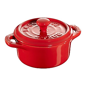 STAUB Ceramics Dutch Oven 3-piece Mini Round Cocotte, Cherry