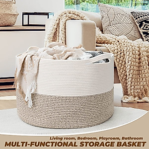 Vazpalas Extra Large Storage Basket-83L Rope Blanket Basket in Living Room, Jumbo Laundry Basket Baby Toy Basket with Large Handles, Bedroom Pillow Basket Clothes Laundry Hamper, 21.8" x 21.8" x 13.8"