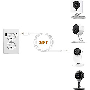 25ft USB Power Extension Cable Power Cord for Wireless Home Security Camera, Kasa Cam, Wyze Cam, YI Cloud, Nest Cam, Netvue, Furbo Dog, Blink, Amazon Cloud Cam Oculus Go (USB Cable, White)