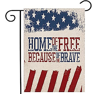 Patriotic Stripes Star Because of the Brave Garden flag,4th of July Memorial Day Independence Day Yard Outdoor Decoration 12.5x18 Inch