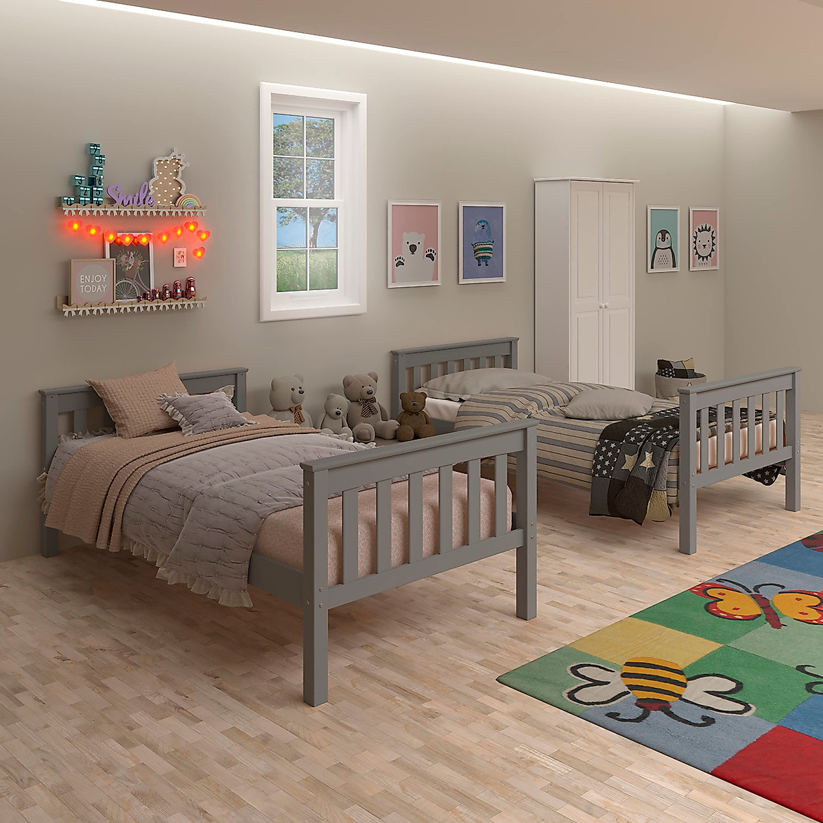 Bunk Bed Solid Wood Sturdy Twin Over Twin with Ladder and Safety Rail Grey - Kids' Twin Loft Bunk Bed with Headboard - by from The Tree Furniture