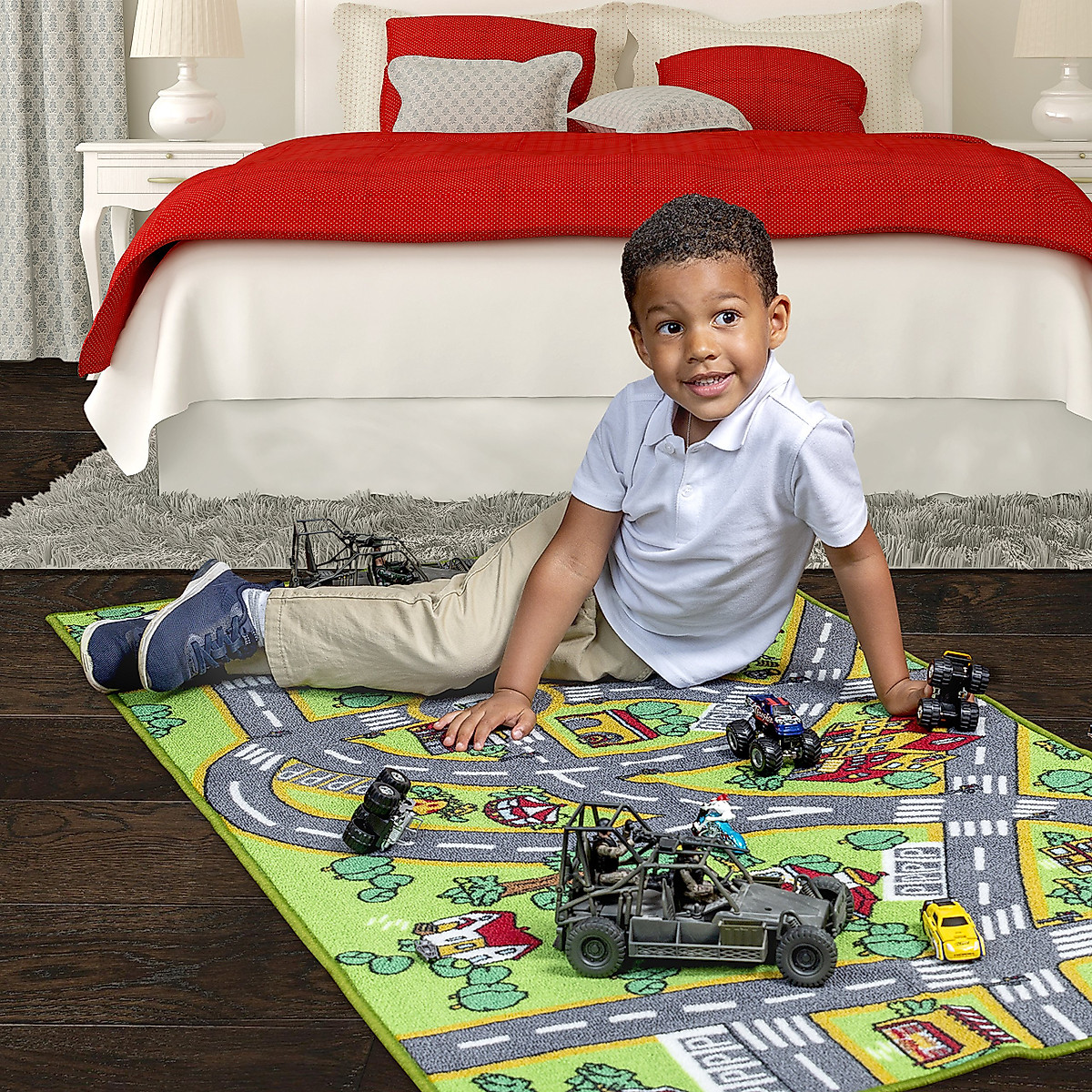 Kids Rug Carpet Playmat City Life Learn Have Fun Safe, Children's Educational, Road Traffic System, Multi Color Activity Centerpiece Play Mat! for Playing with Cars for Bedroom Playroom