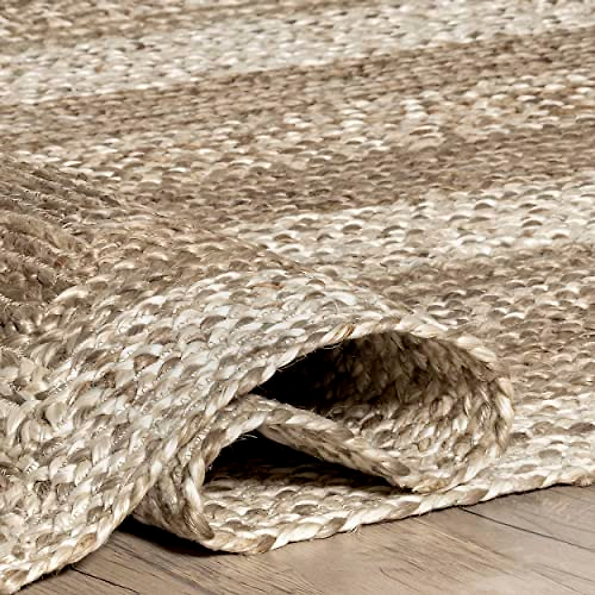 nuLOOM Charlene Braided Border Jute Area Rug, 5' x 8' Oval, Natural