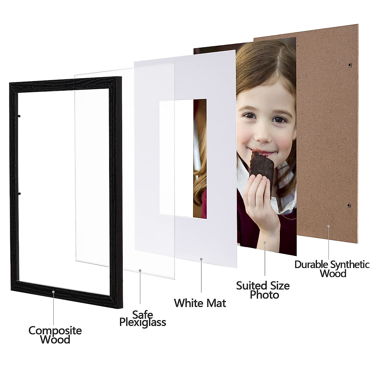 eletecpro 11x14 Picture Frame Set of 6, Display Pictures 8x10 with Mat or 11x14 without Mat, Photo Frames for Tabletop and Gallery Wall Home Decor, Horizontal and Vertical Mounting